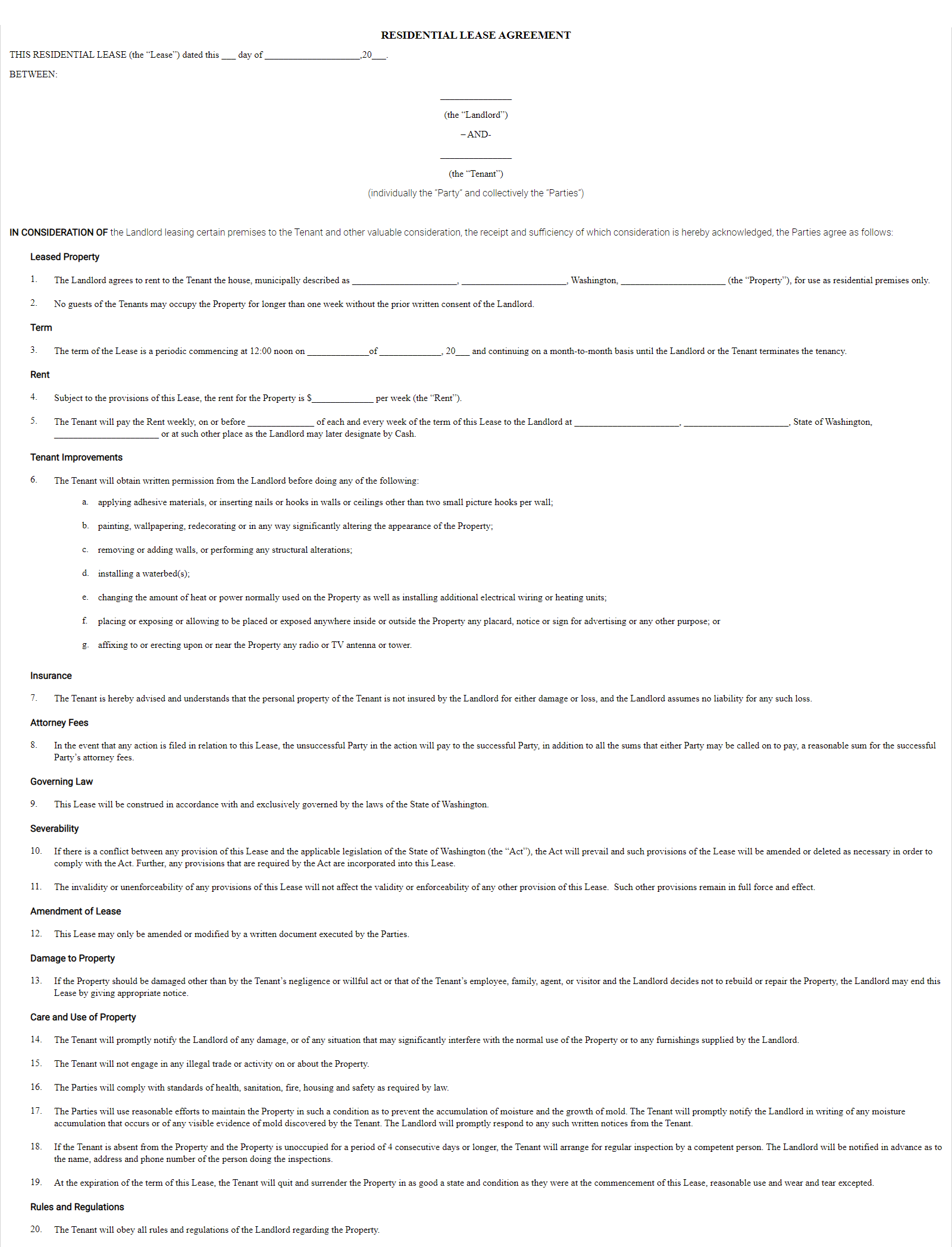 Washington Dc Rental Lease Agreement Printable Form Templates And Letter